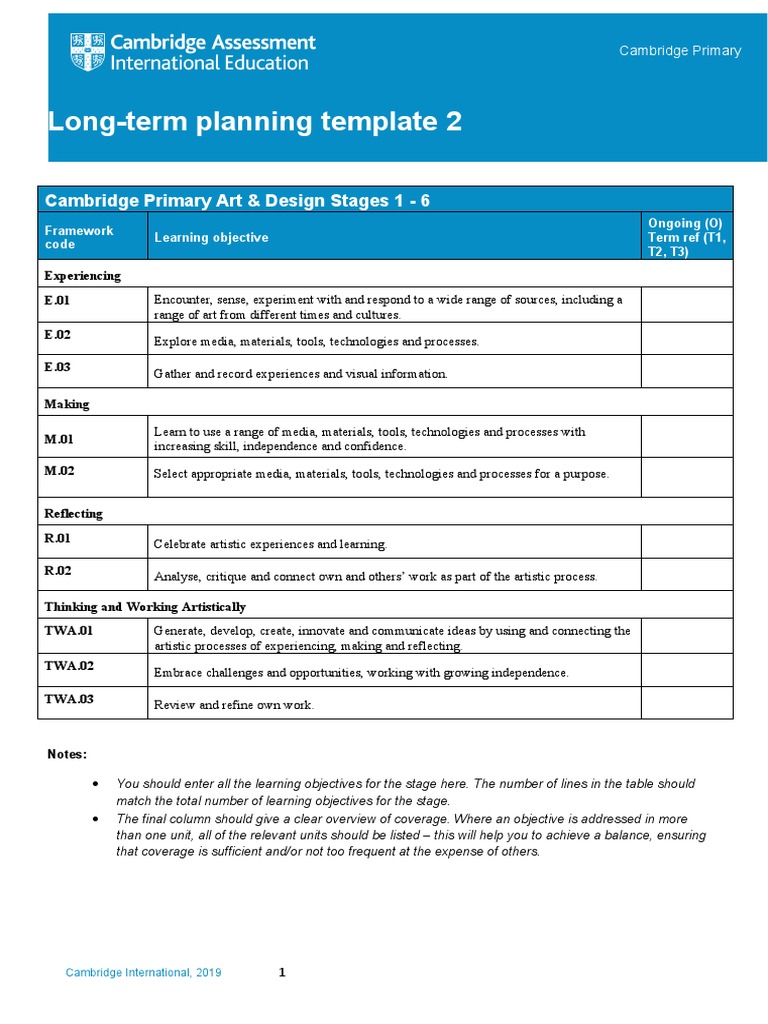 Long-Term Planning Template ArtDesign Stages 1-6 - tcm142-554660 | PDF
