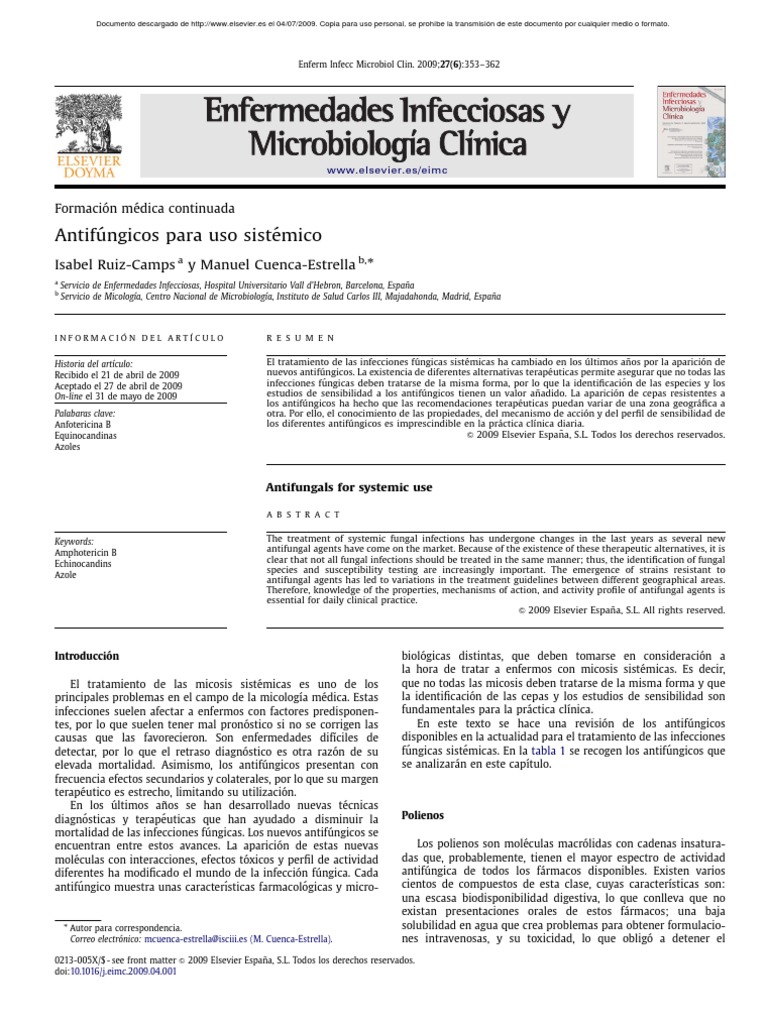 Antifungicos Sistemicos | PDF | Candidiasis | Farmacocinética