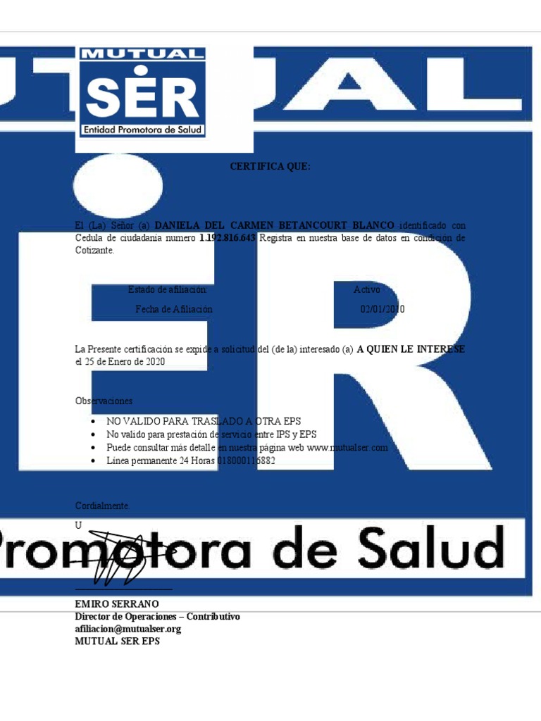 Certificado Mutual Ser | PDF