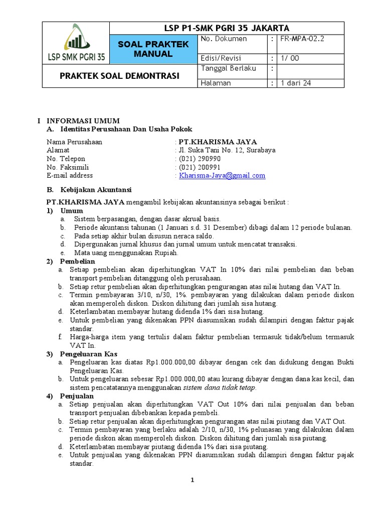 Contoh Soal LSP, 2018-2019 | PDF