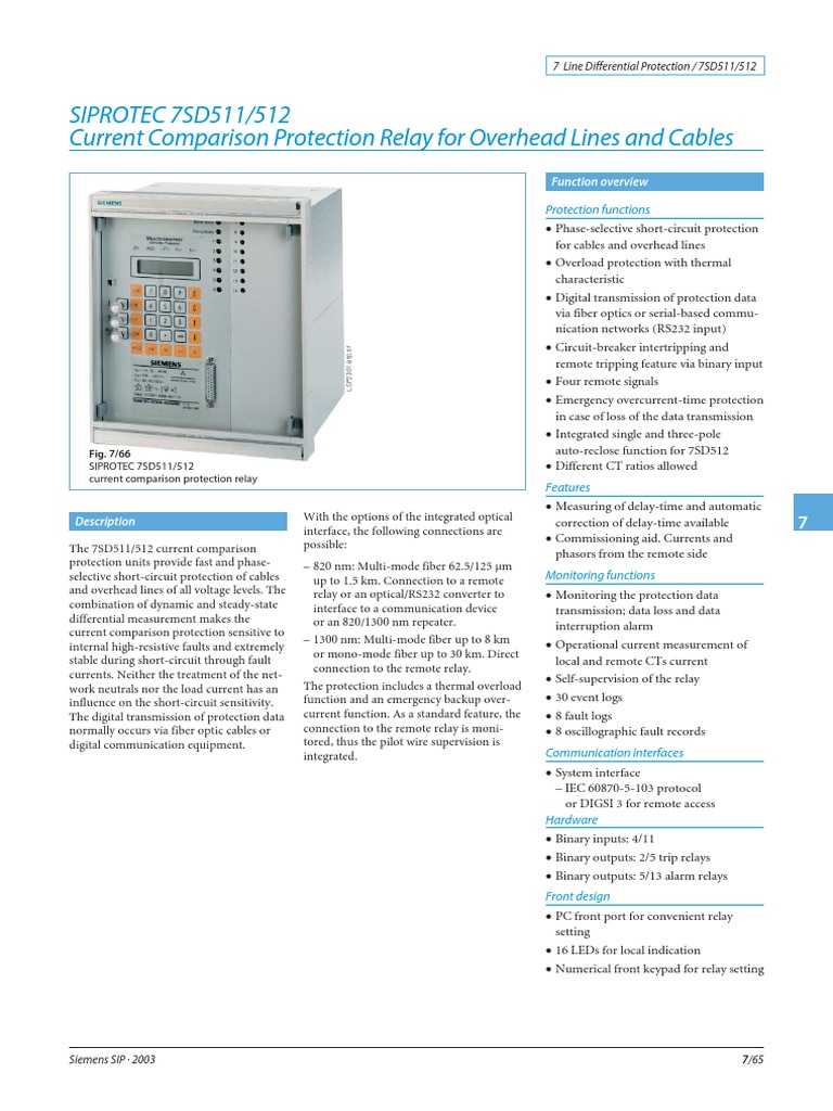 SIPROTEC 7SD511/512 Current Comparison Protection Relay For Overhead ...