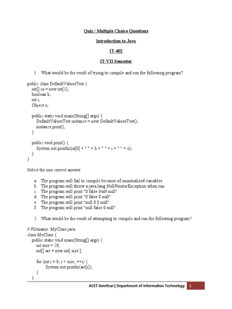 Java Mcq 3 Pdf Class Computer Programming Method Computer Programming