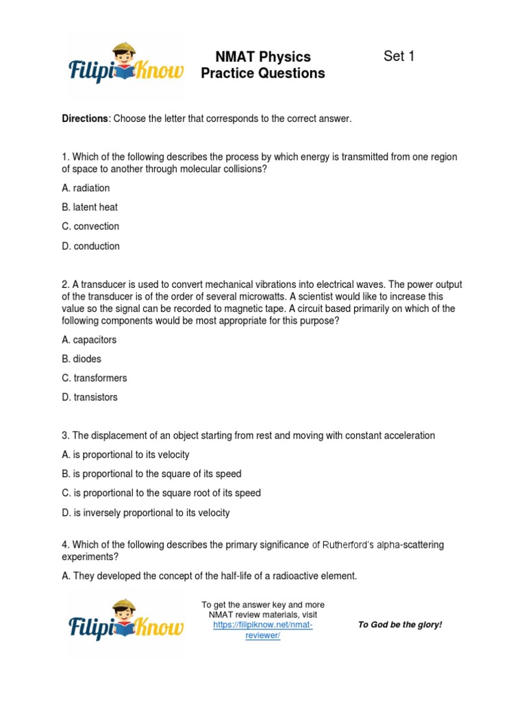 NMAT Physics Practice Questions Set 1 | Download Free PDF | Rotation ...