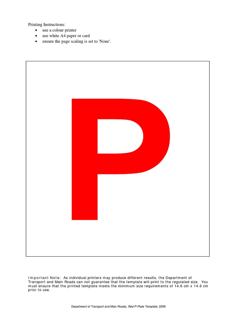 PDF Red P Plate Template Jun 09 | PDF