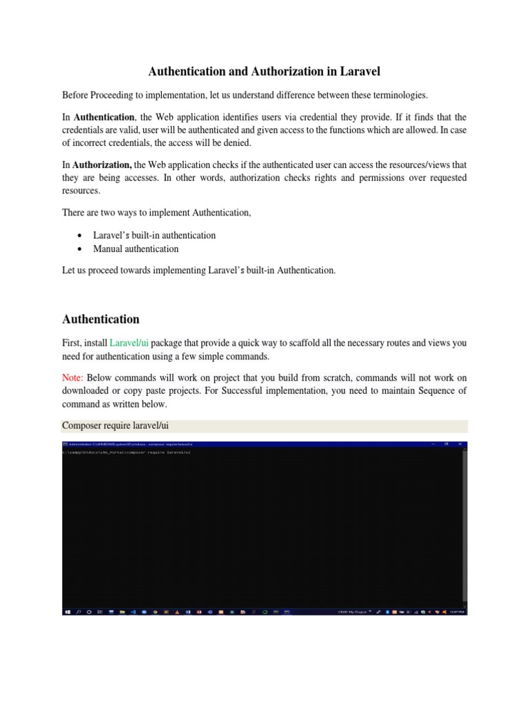 Laravel Auth & Authorization Guide | PDF | Php | Web Application
