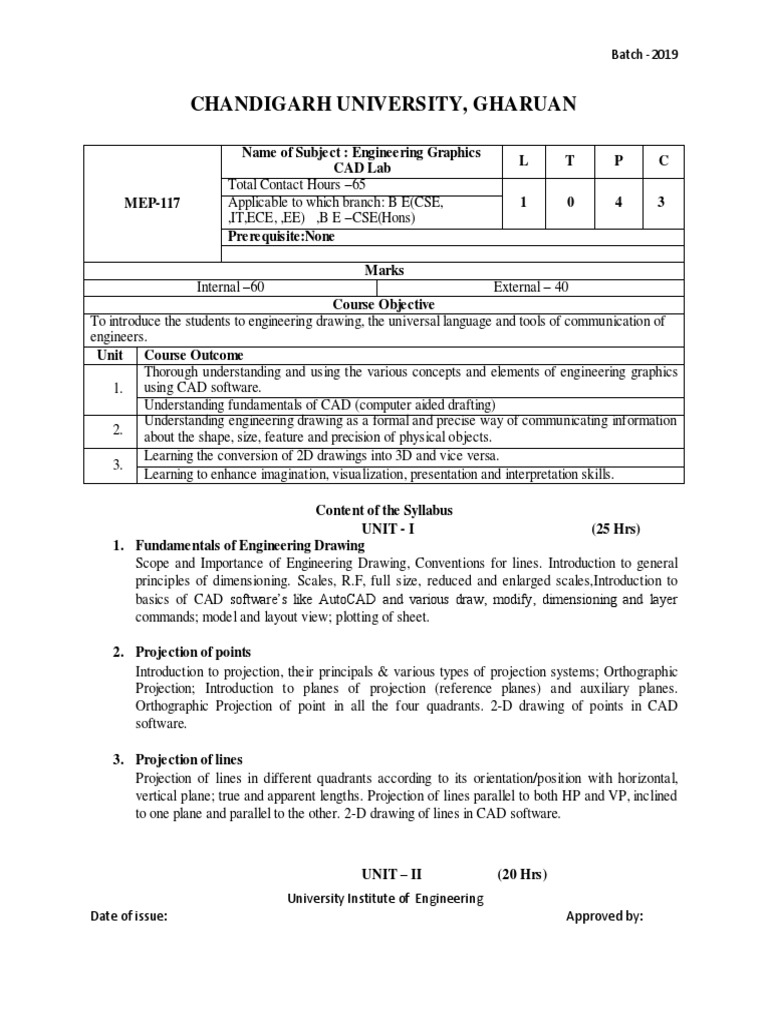 Engg. Graphics CAD Lab MEP-117 Syllabus | PDF | Computer Aided Design ...