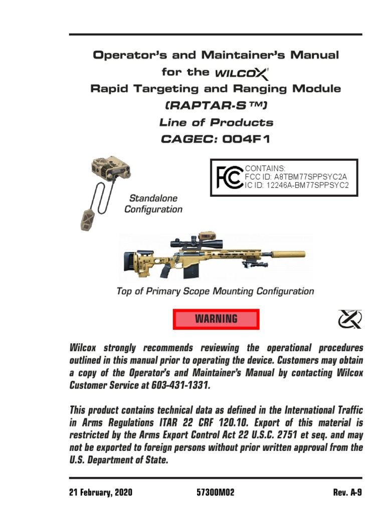 Wilcox RAPTAR S Operator Manual | PDF | Equipment | Optics