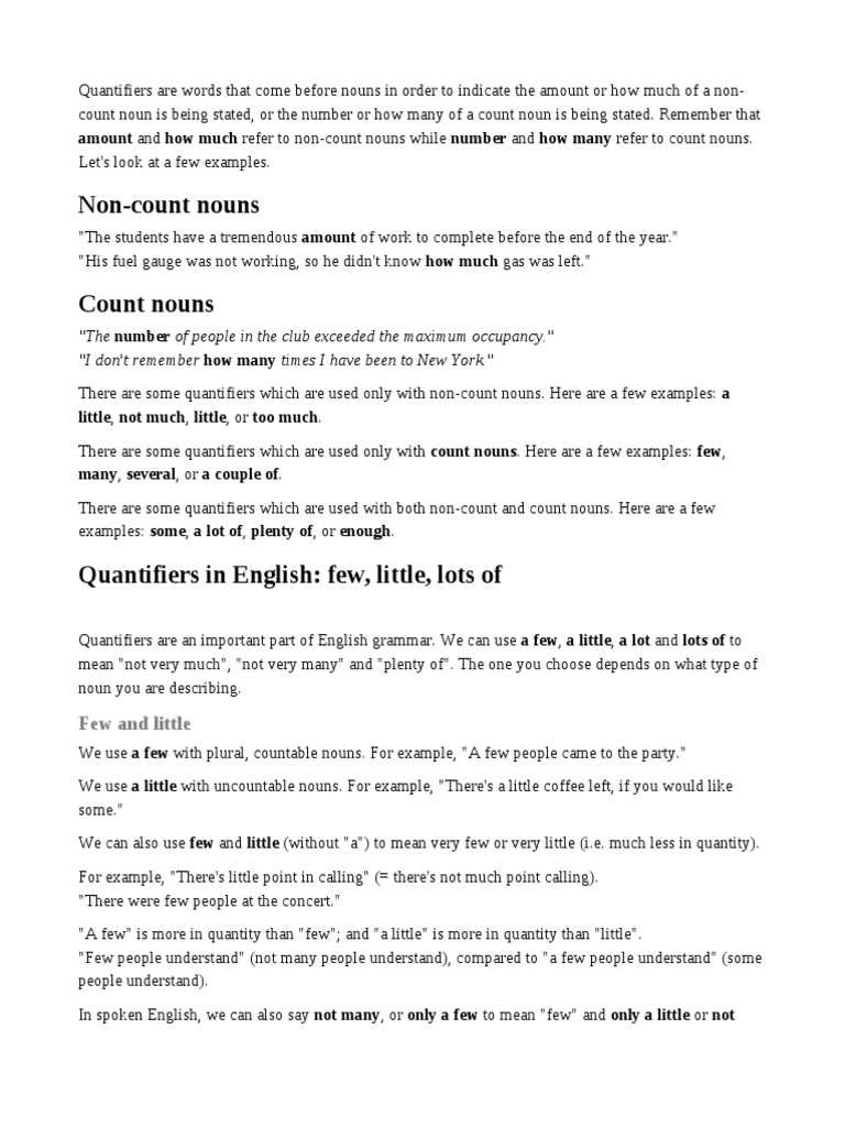 Quantifiers | PDF | Noun | Plural