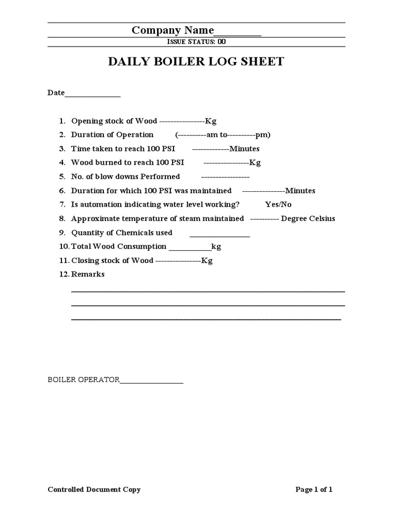 Daily Boiler Log Sheet | PDF