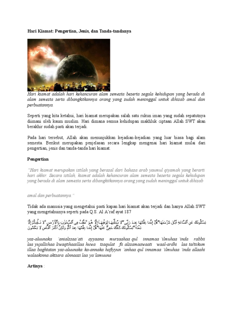 Pengertian dan Tanda Hari Kiamat | PDF