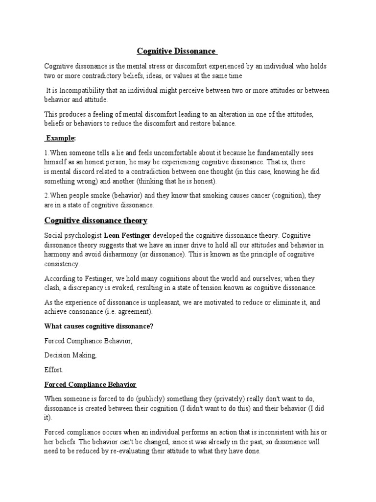 Cognitive Dissonance: Example | PDF | Psychological Attitude | Cognition