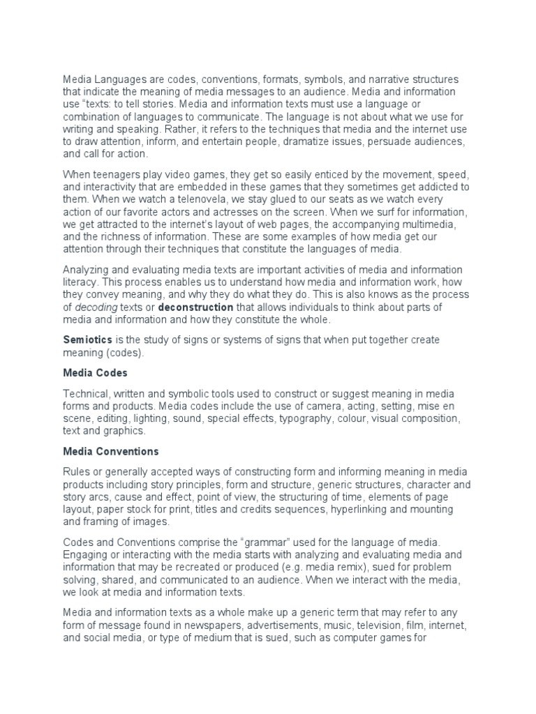 Media Languages Are Codes | PDF | Zoom Lens | Mass Media