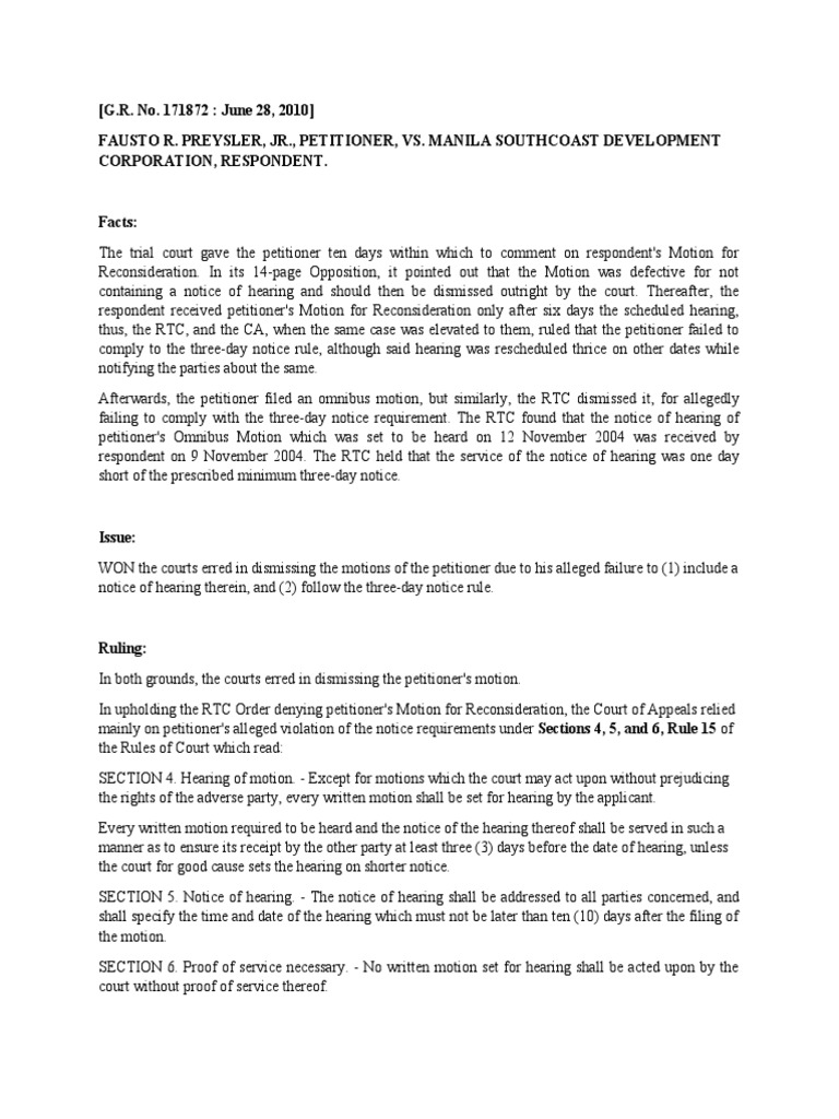(G.R. No. 171872: June 28, 2010) Fausto R. Preysler, JR., Petitioner ...