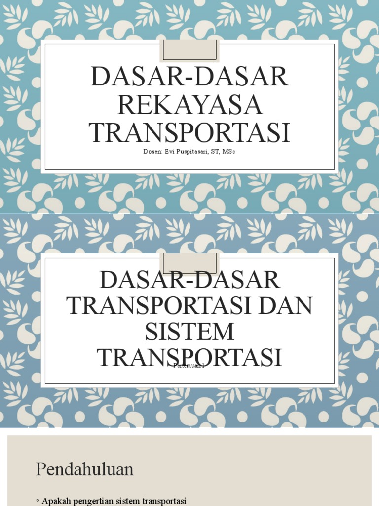 Dasar Dasar Rekayasa Transportasi Pertemuan 1 Pdf