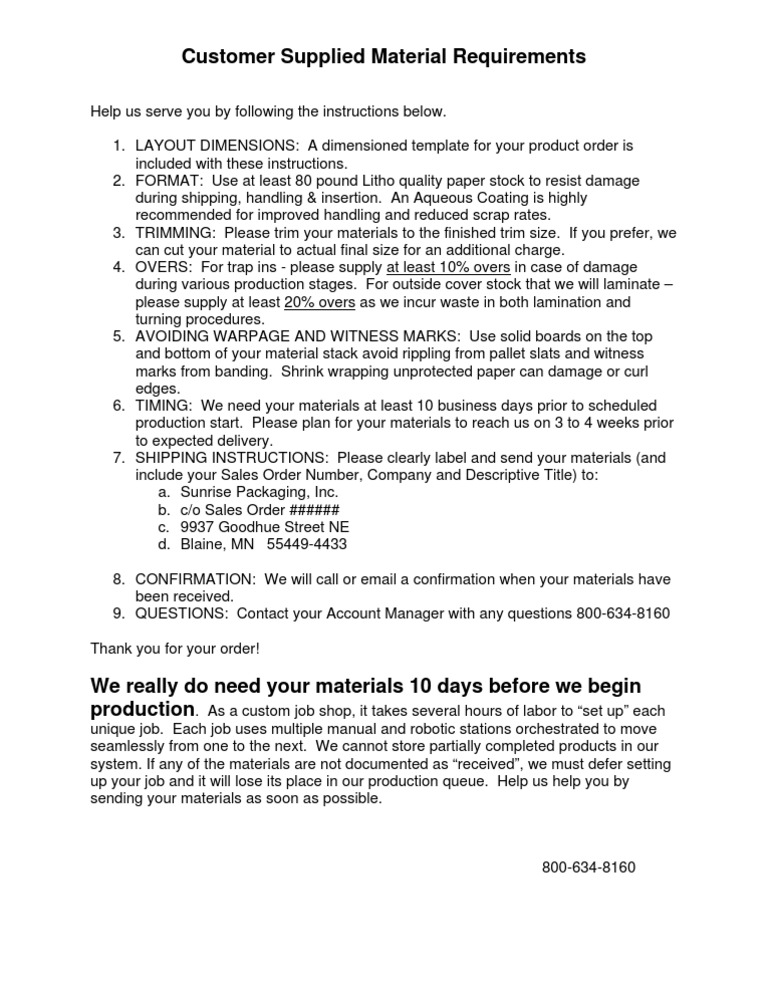 Customer Supplied Material Requirements | PDF