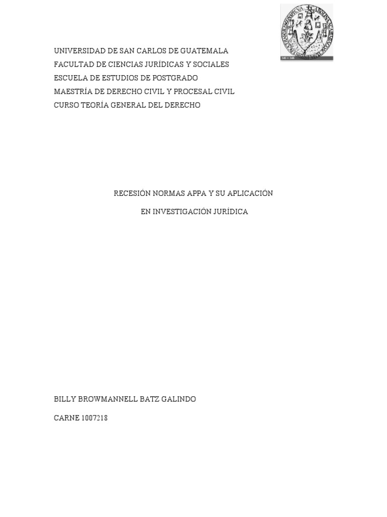 Recención 1 Normas Appa y Su Aplicación en Investigación Jurídica-1 ...