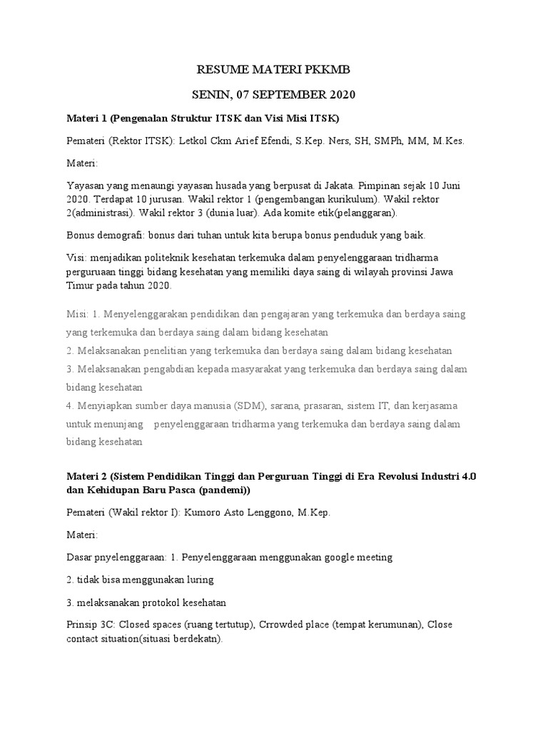 Resume Materi PKKMB | PDF