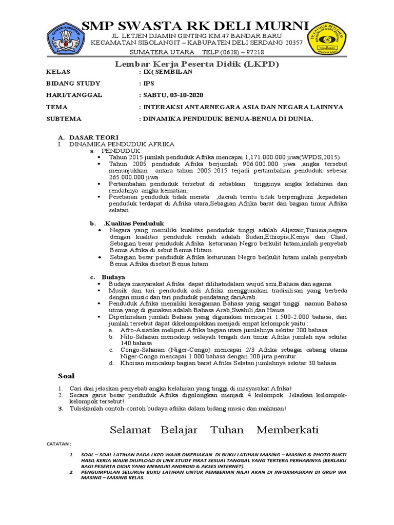 LKPD Ips Kelas 9 TGL 03 Oktober 2020 | PDF