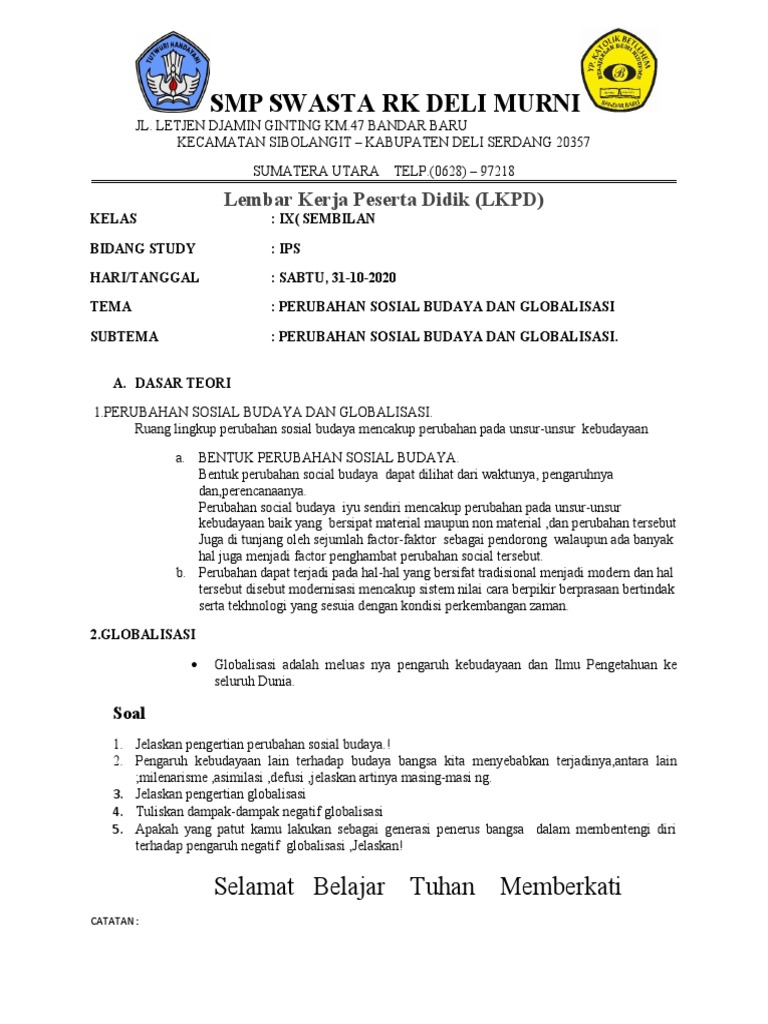 LKPD Ips Kelas 9 31 Oktober 2020 | PDF