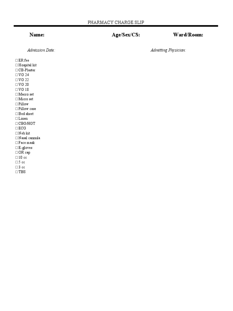 Pharmacy Charge Slip Template | PDF