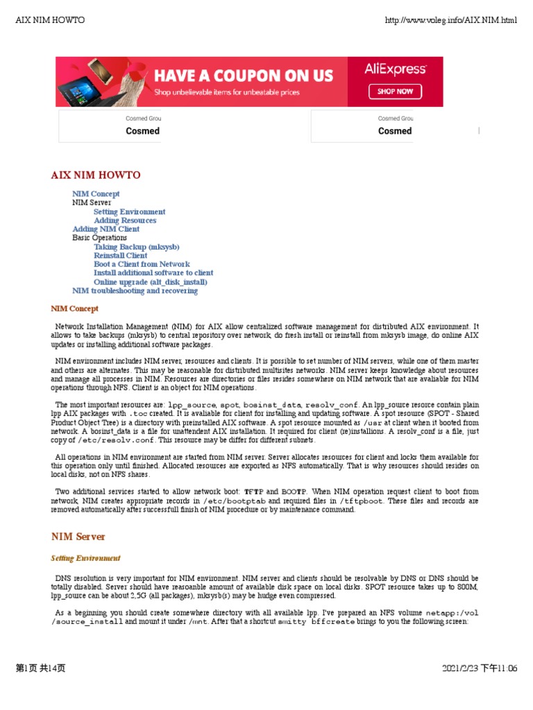Aix Nim Howto | PDF | Booting | Network Interface Controller