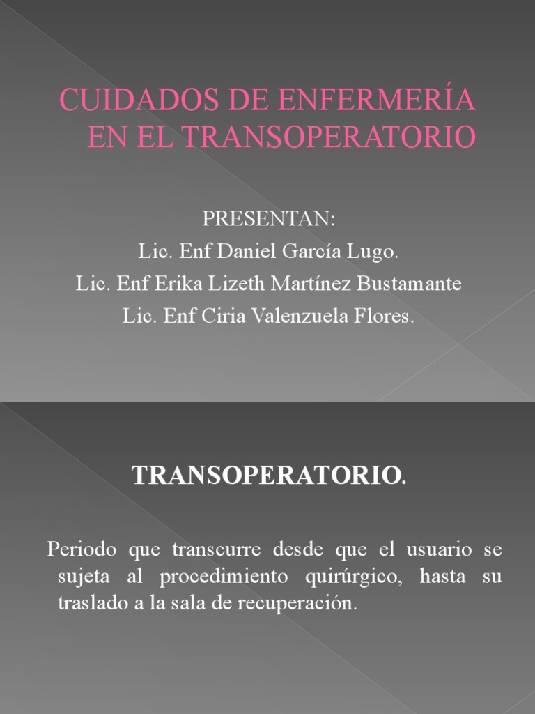 Transoperatorio Exposicion | PDF | Cirugía | Enfermería