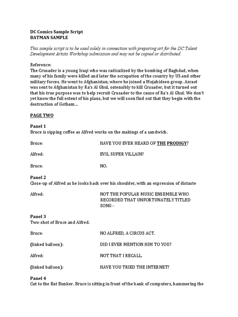Batman Sample Script | PDF | Batman | Dc Comics