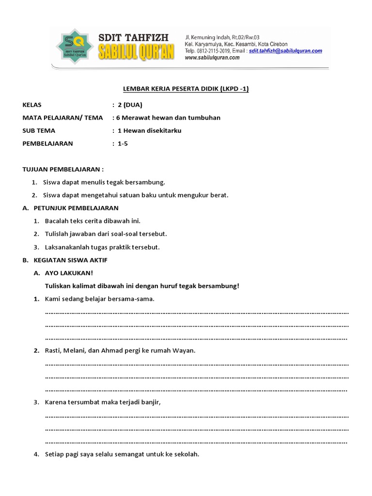 LKPD Menulis Huruf Tegak Bersambung | PDF | Seni & Disiplin Bahasa ...