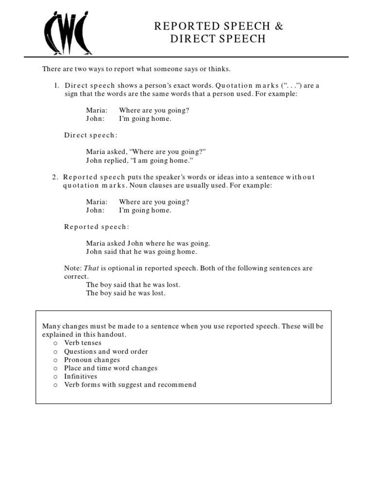 Reported Speech & Direct Speech: 1. Direct Speech Shows A Person's ...