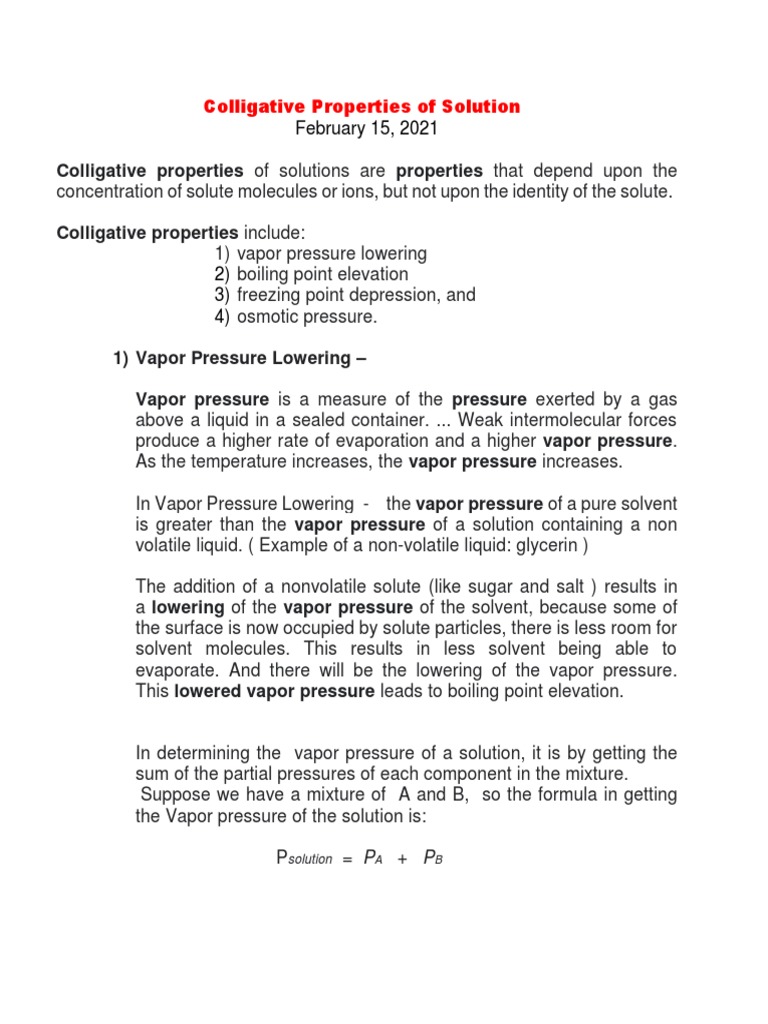 Colligative Properties of Solution | PDF | Chemical Substances ...