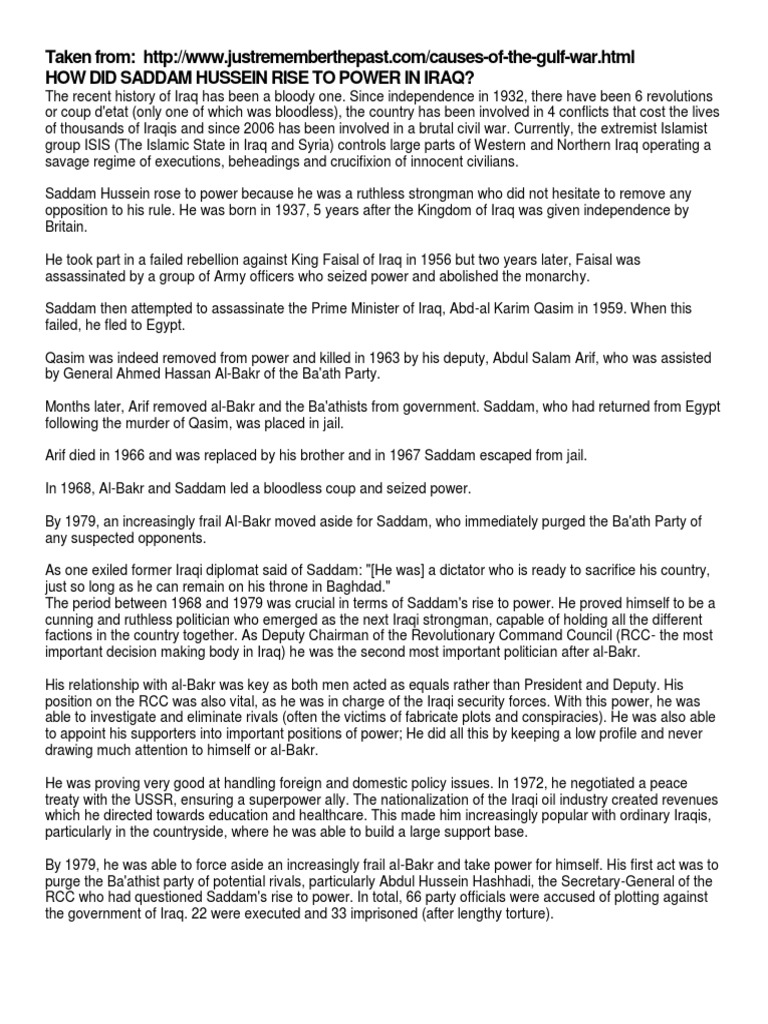How Did Saddam Hussein Rise To Power in Iraq? | Download Free PDF ...