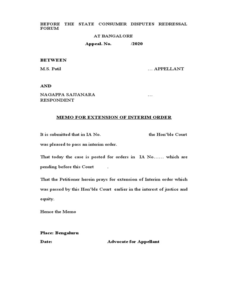 Memo For Extension of Interim Order | PDF