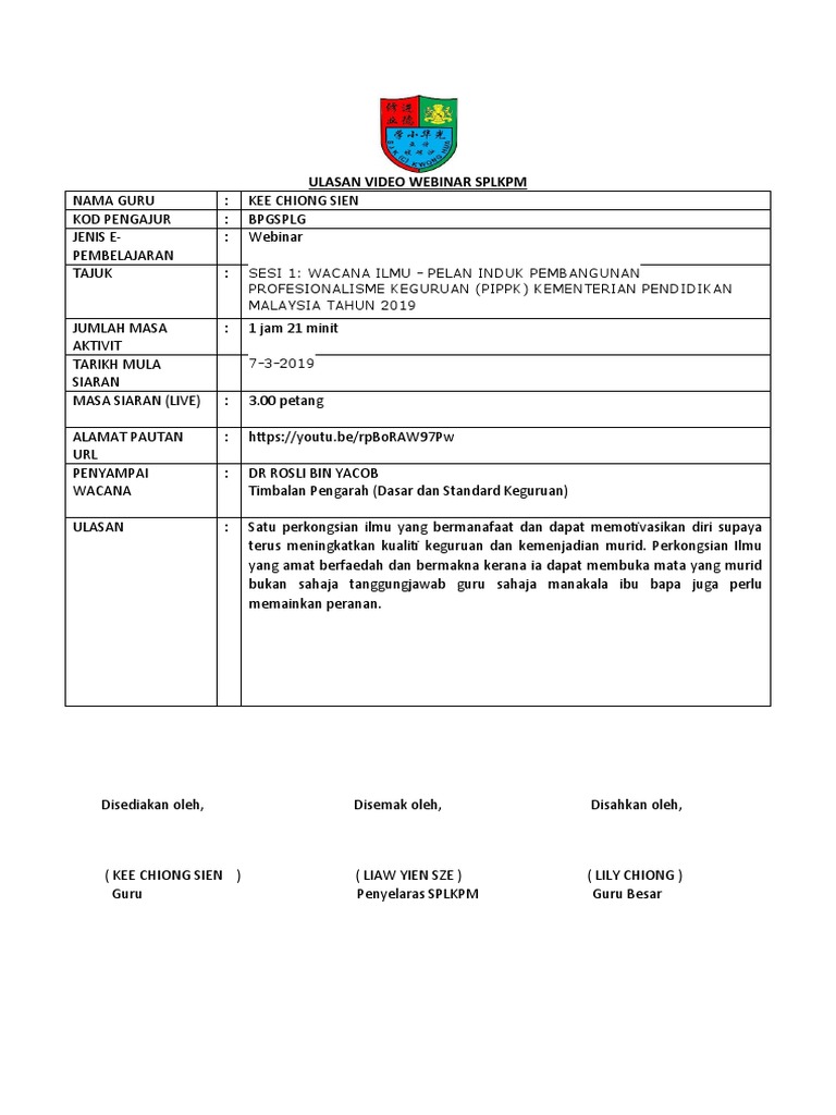Template Ulasan Video Webinar SPLKPM | PDF
