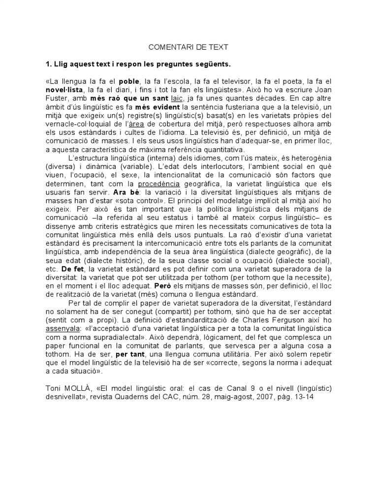 Comentari de Text | PDF