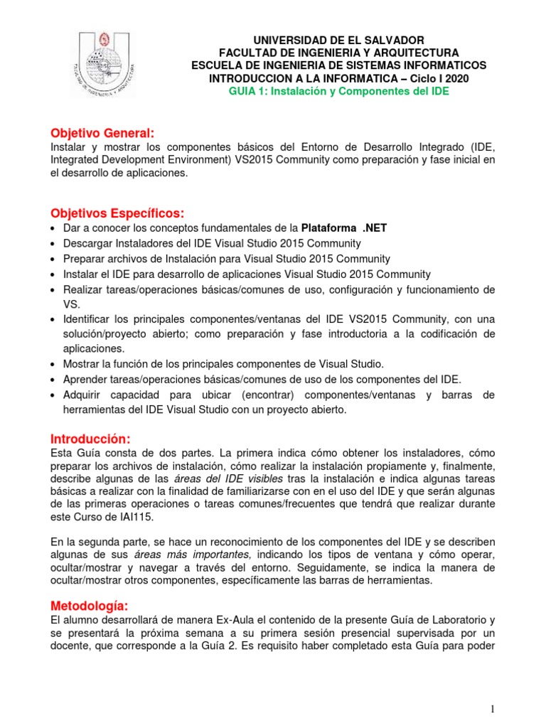 Guia 01 IAI1152020 | PDF | Entorno de desarrollo integrado | Ventana (informática)