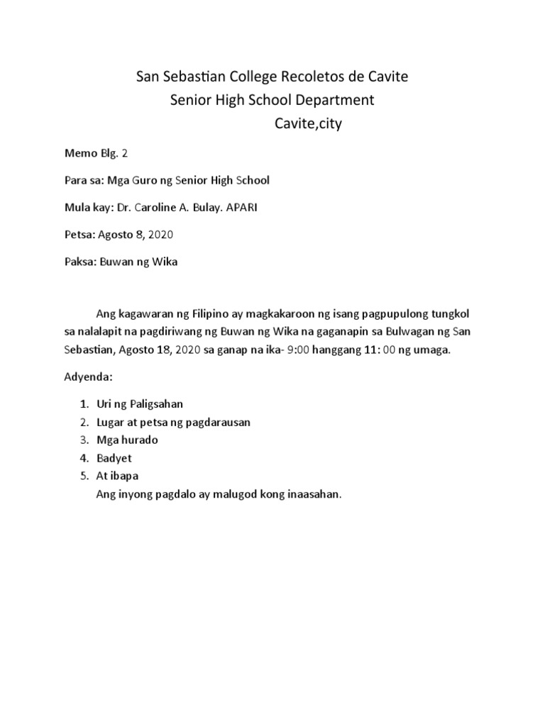 Halimbawa NG Adyenda | PDF