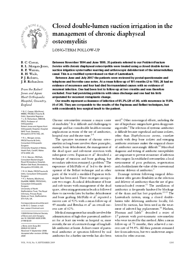 Closed Double-Lumen Suction Irrigation in The Management of Chronic ...