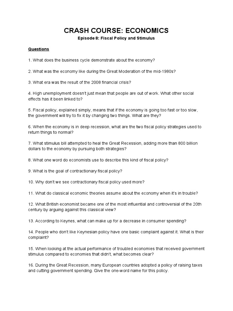 Crash Course: Economics: Episode 8: Fiscal Policy and Stimulus ...