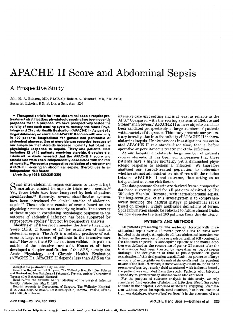 APACHE II Score and Abdominal Sepsis - A Prospective Study | PDF ...