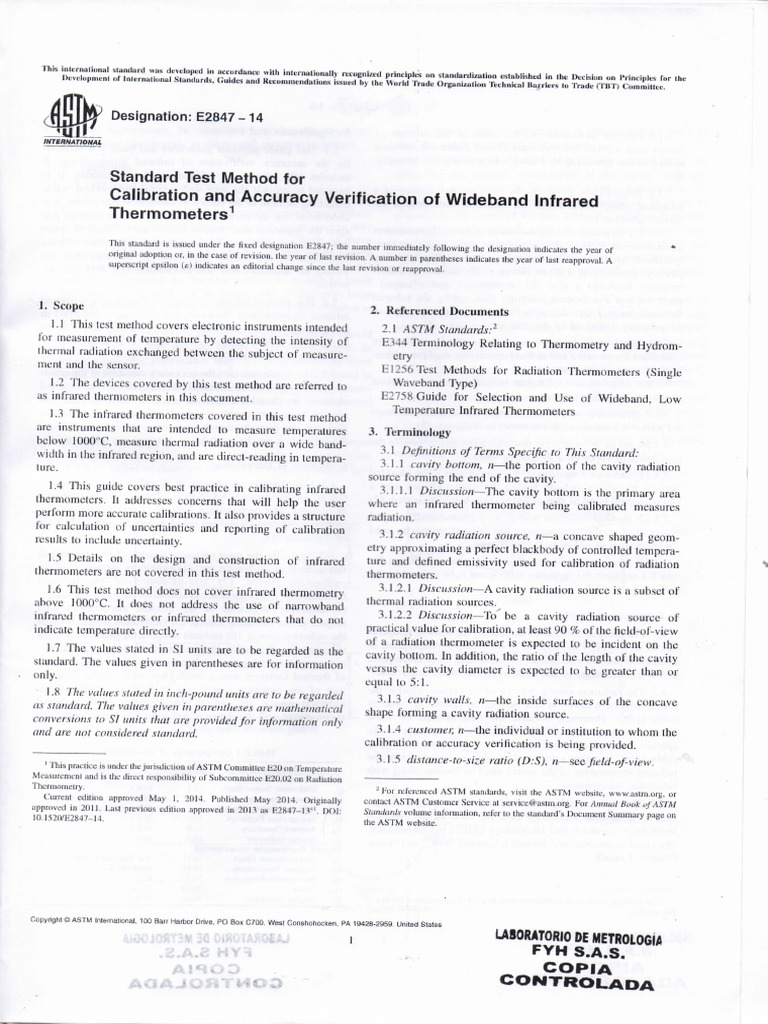 Astm E2847-14 | PDF | Thermometer | Infrared