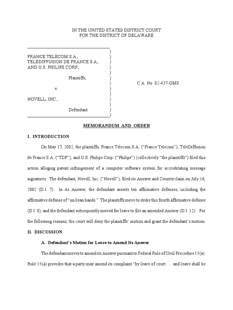 Affirmative Answers, Amendment of Complaint and Amended Answer Part 3 ...