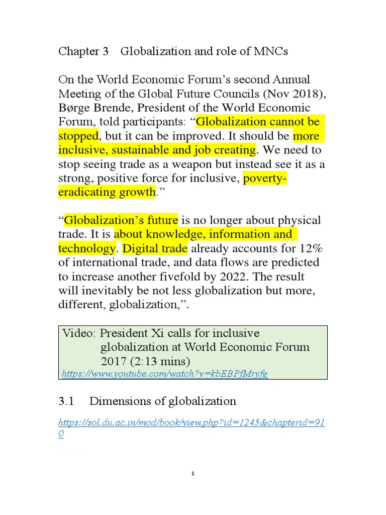 Lecture Note 3 - Globalization and Role of MNCS | PDF | Multinational Corporation | Globalization