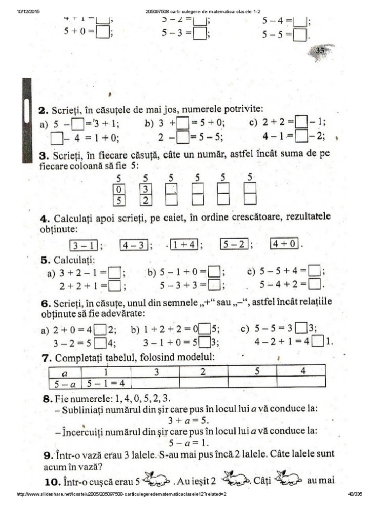 Culegere Matematica Clasa 1 | PDF