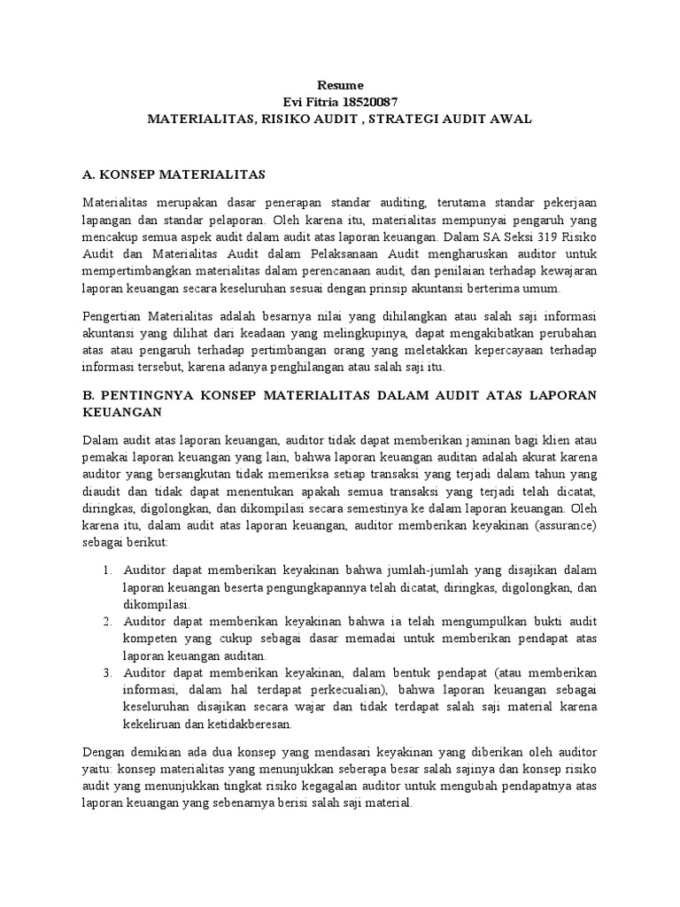 Materialitas, Risiko Audit, Strategi Audit Awal | PDF