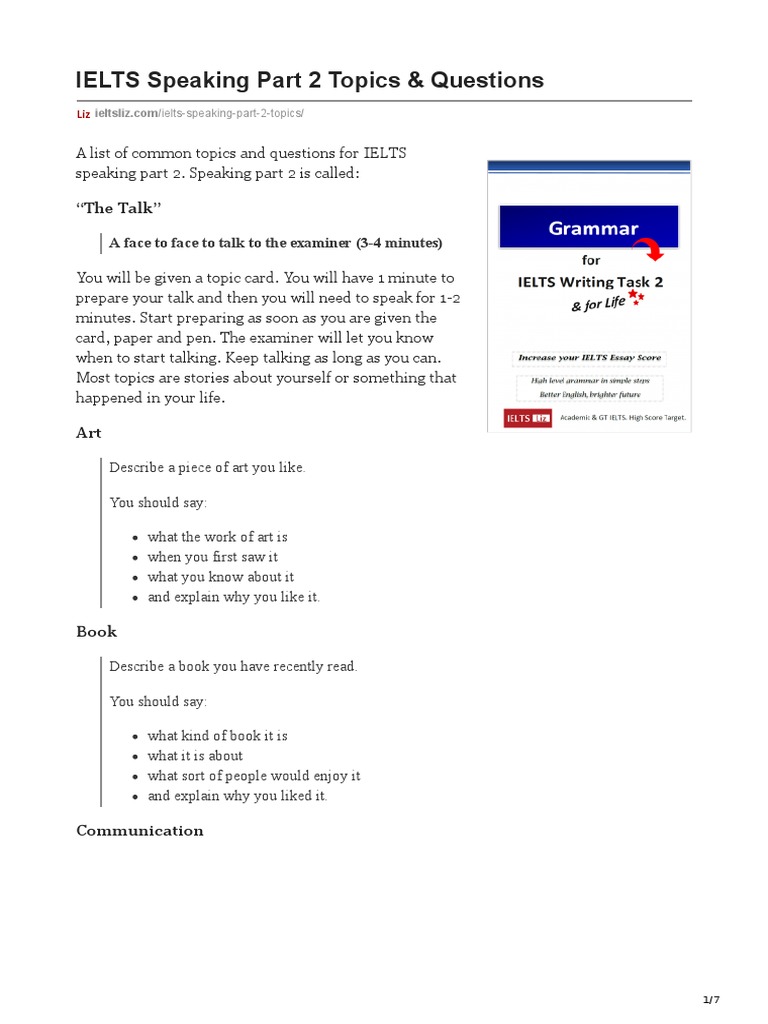 IELTS Speaking Part 2 Topics Guide | PDF