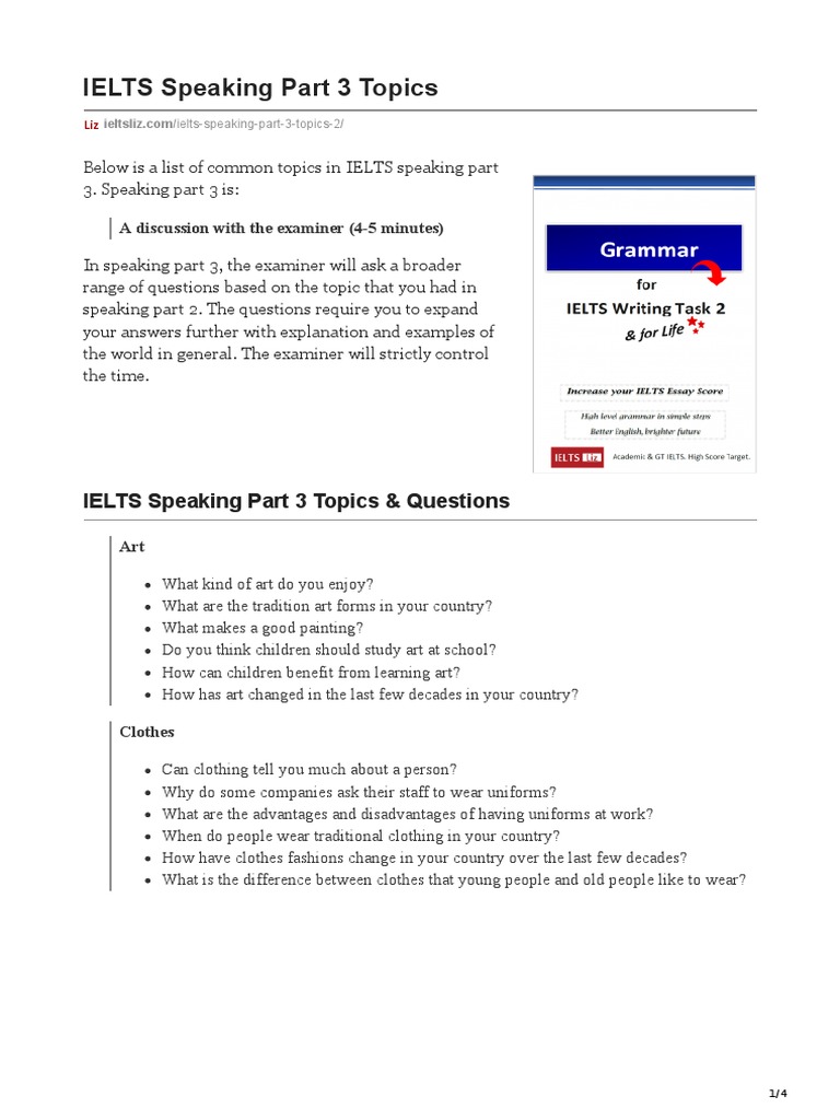 IELTS Speaking Part 3 Topics | PDF