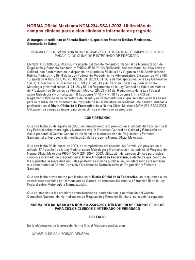 NORMA Oficial Mexicana NOM-234-SSA1-2003 | PDF | Hospital | Medicina