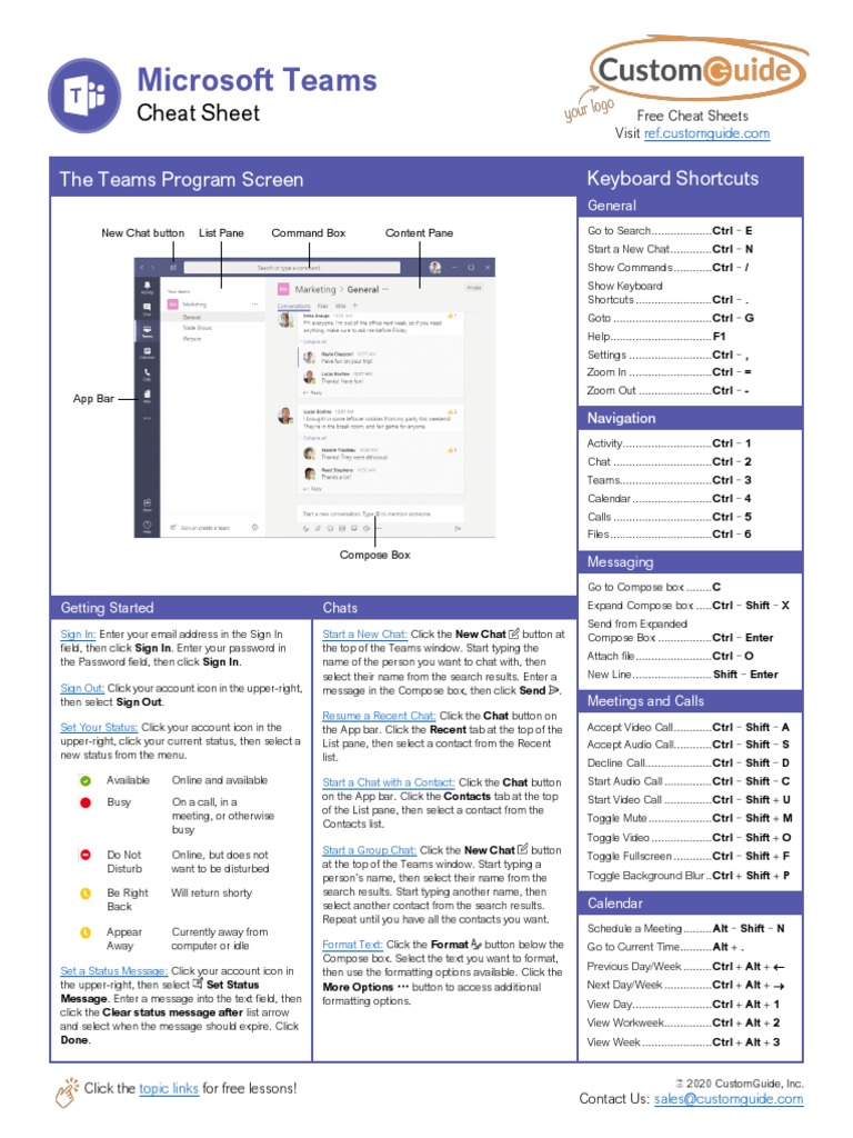 Microsoft Teams: Cheat Sheet | PDF | Computing | System Software