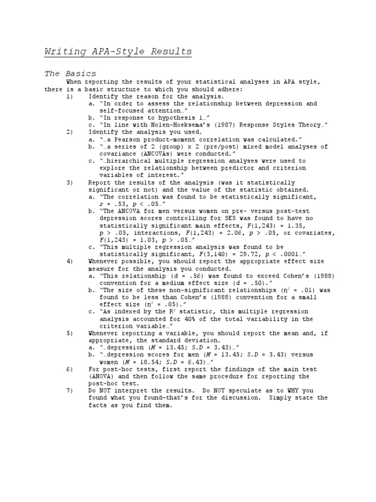 APA Style Results | PDF | Analysis Of Variance | Dependent And ...