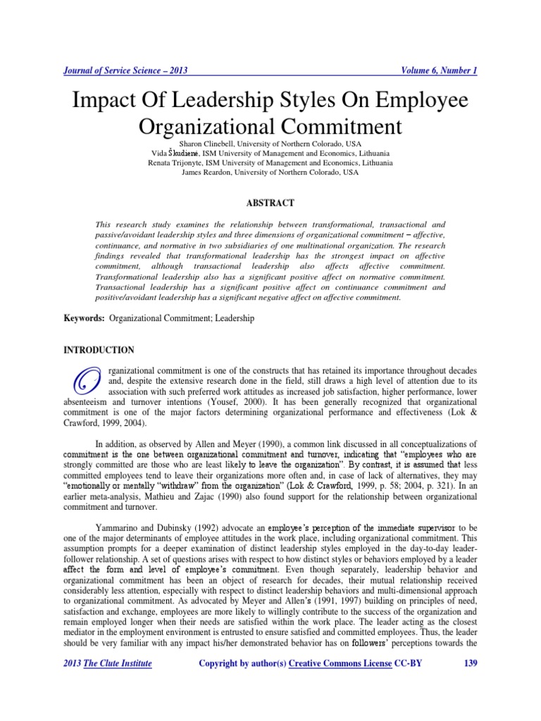 Impact of Leadership Styles On Employee Organizational Commitment ...